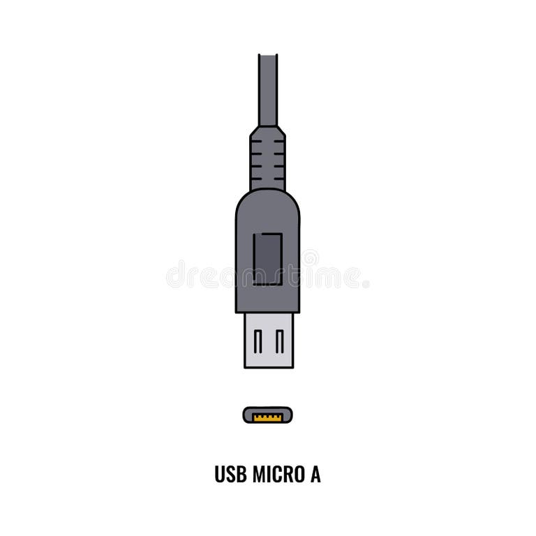 USB Micro Port with Cable a Computer Device Sketch Vector Illustration ...