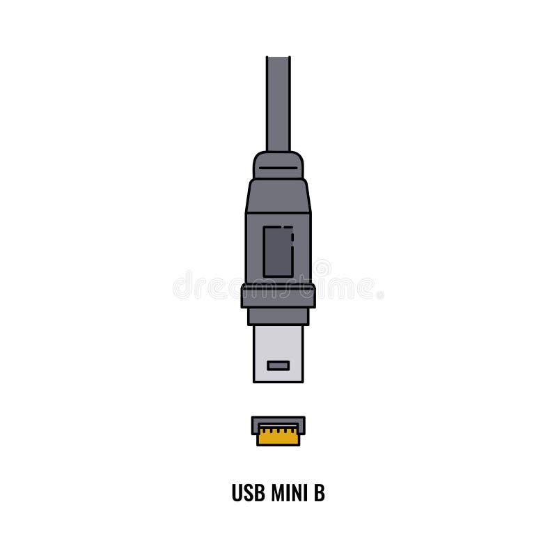 USB Mini B Port and Plug - Isolated Flat Vector Illustration Stock ...