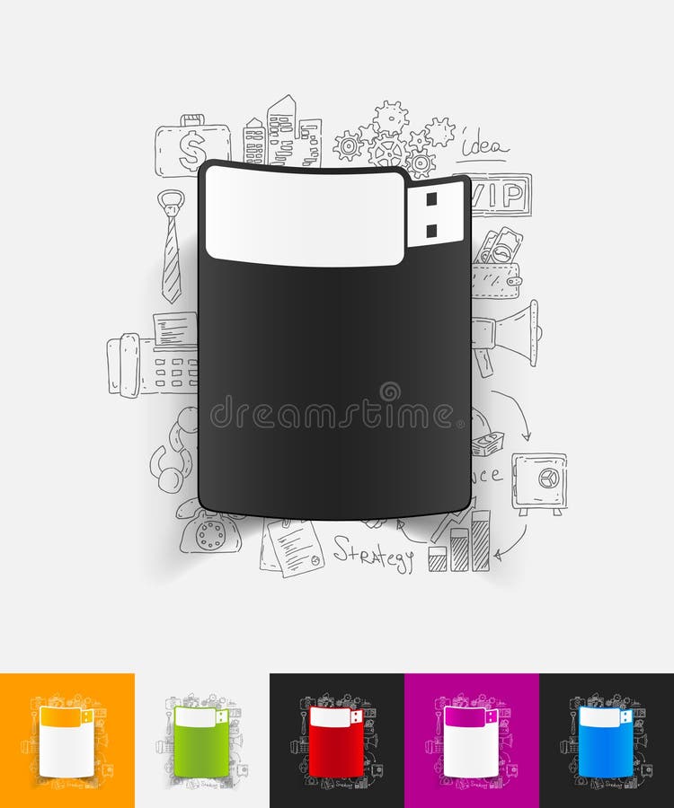 Usb Paper Sticker with Hand Drawn Elements Stock Vector - Illustration ...