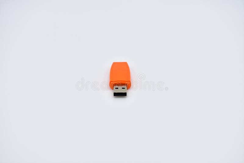 Orange USB Flash Memory Drive on a White Background. Stock Photo ...
