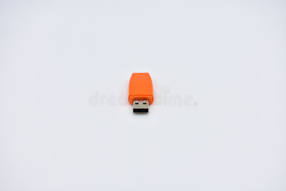 Orange USB Flash Memory Drive on a White Background. Stock Photo ...