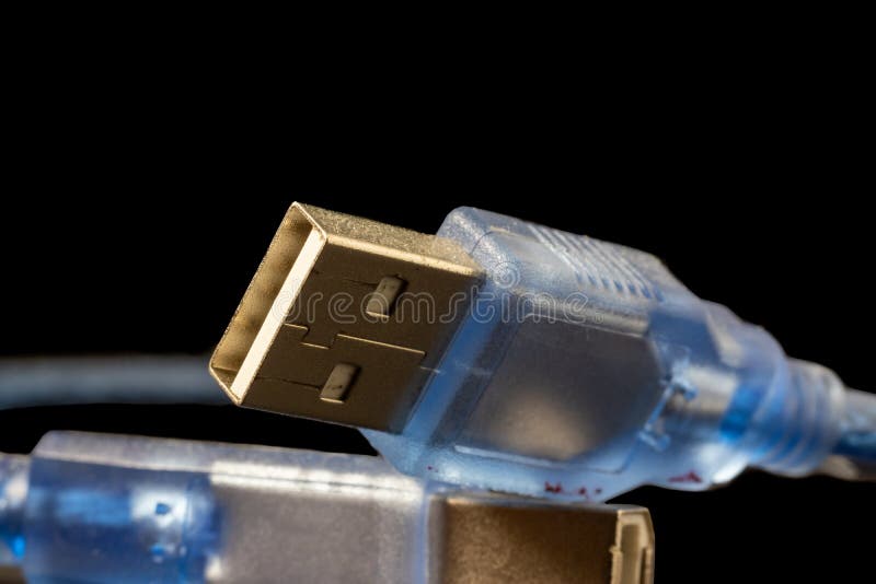 USB Plug on a Blue Cable with Logo. Standard Type a Male Connector ...