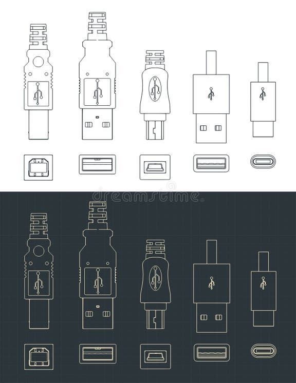 USB plug blueprints set stock vector. Illustration of electronic ...