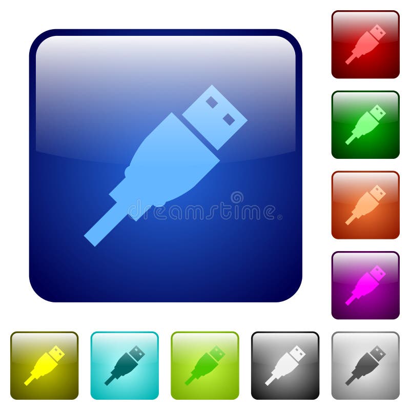 USB Plug Color Square Buttons Stock Vector - Illustration of adapter ...