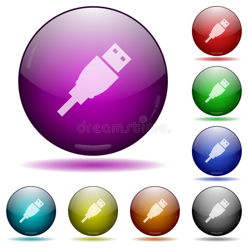 USB Plug Glass Sphere Buttons Stock Vector - Illustration of electronic ...