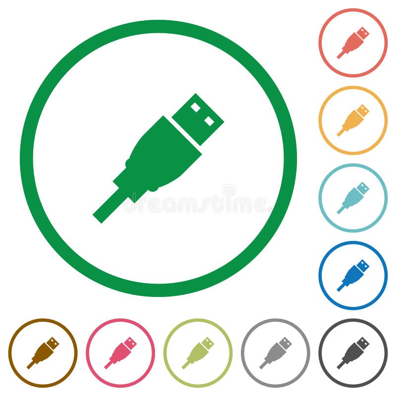 USB Plug Flat Icons with Outlines Stock Vector - Illustration of ...