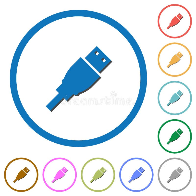 USB Plug Icons with Shadows and Outlines Stock Vector - Illustration of ...