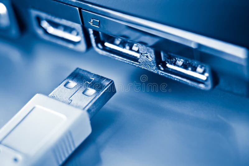 Usb plug near laptop stock photo. Image of digital, wired - 12903408