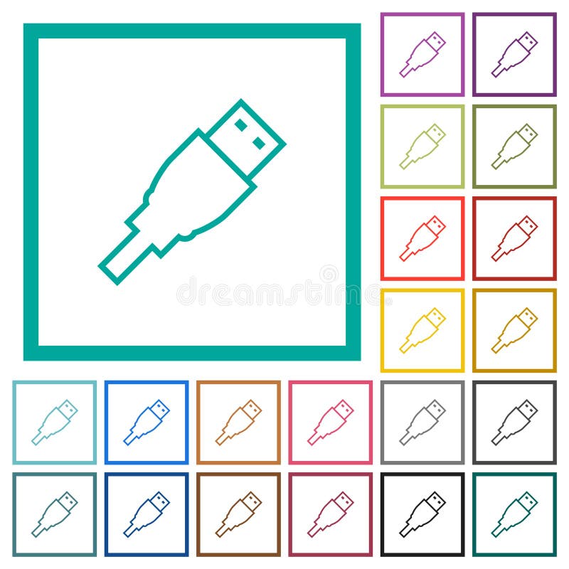 USB Plug Outline Flat Color Icons with Quadrant Frames Stock Vector ...