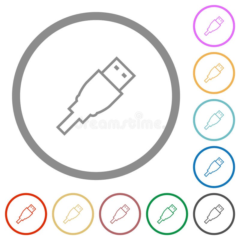 USB Plug Outline Flat Icons with Outlines Stock Vector - Illustration ...