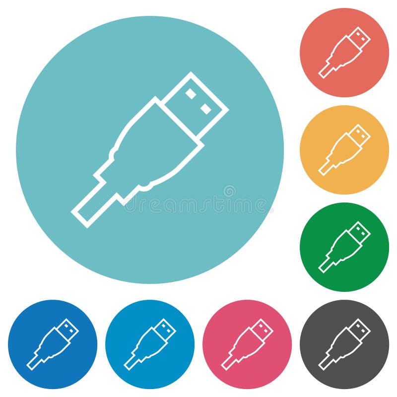 USB Plug Outline Flat Round Icons Stock Vector - Illustration of ...