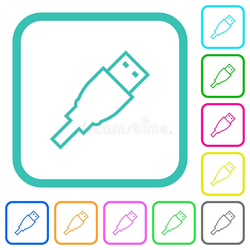 USB Plug Outline Vivid Colored Flat Icons Stock Vector - Illustration ...