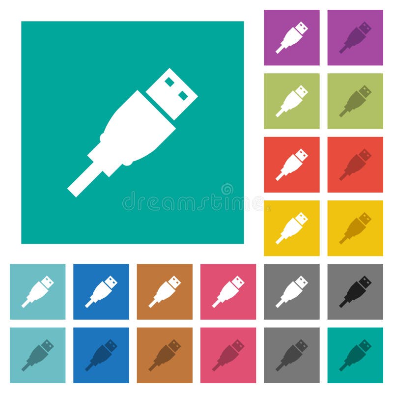 USB Plug Square Flat Multi Colored Icons Stock Vector - Illustration of ...