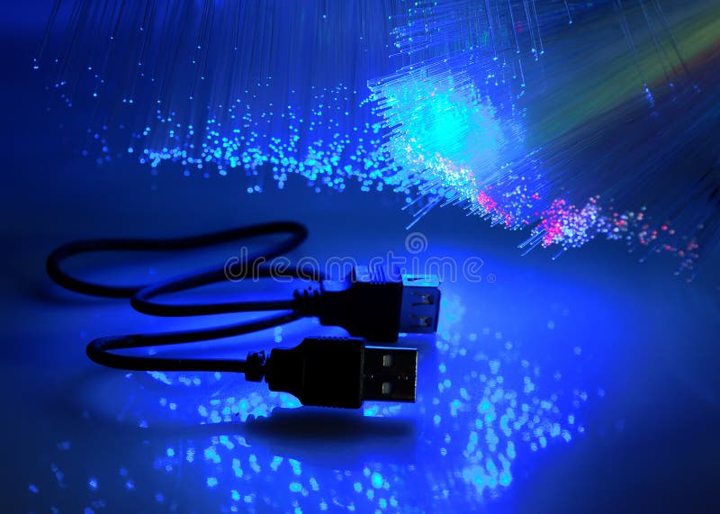 USB Plugs and Fiber Optical Stock Photo - Image of electronic, hitech ...