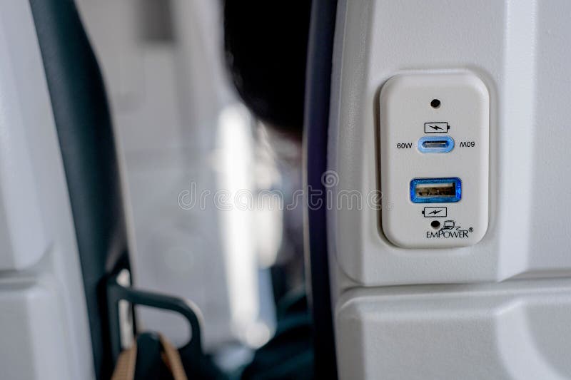 USB Port at the Seat of Plane for Charging the Electronics Devices ...