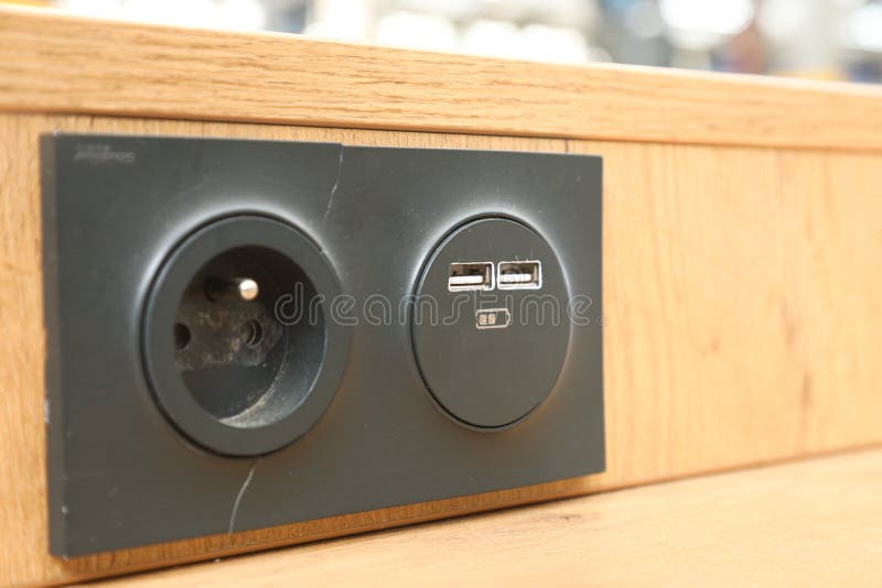 USB Ports Electronic Plug on Cement Wall Stock Image - Image of modern ...