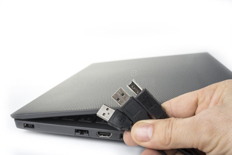 USB and Power Source Plug of Modern Slim Lightweight Laptop Stock Photo ...