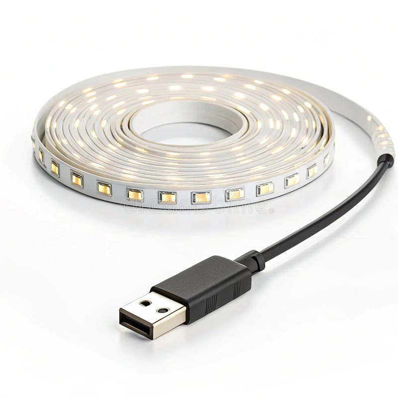 USB Powered LED Strip Light on White Background Stock Illustration ...