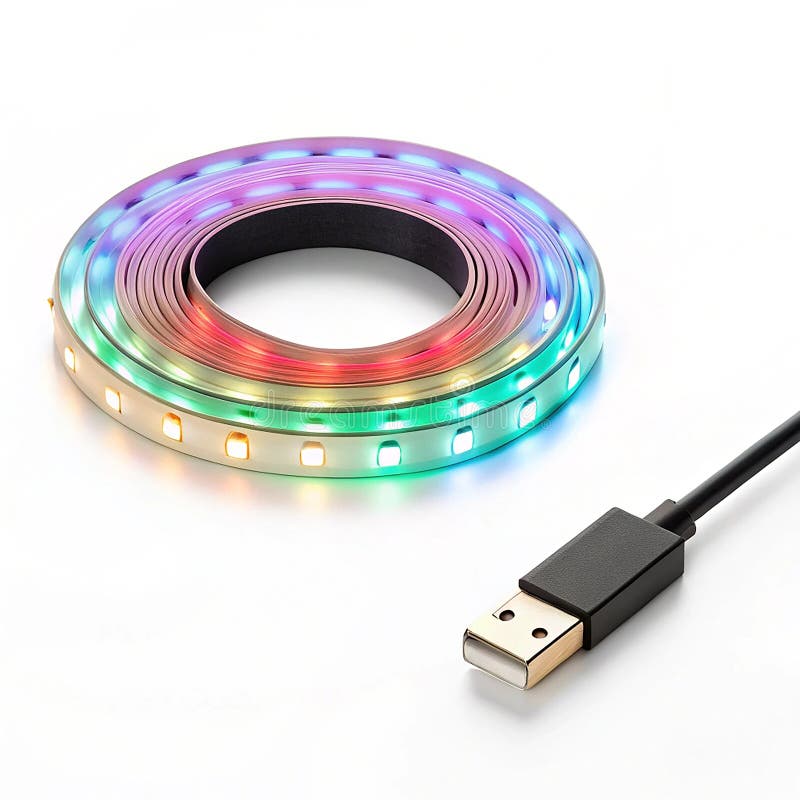 USB Powered LED Strip Light on White Background Stock Illustration ...