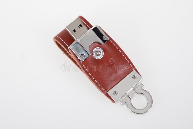 Usb Steel Leather Flash Drive Key Stick on White Background Stock Photo ...