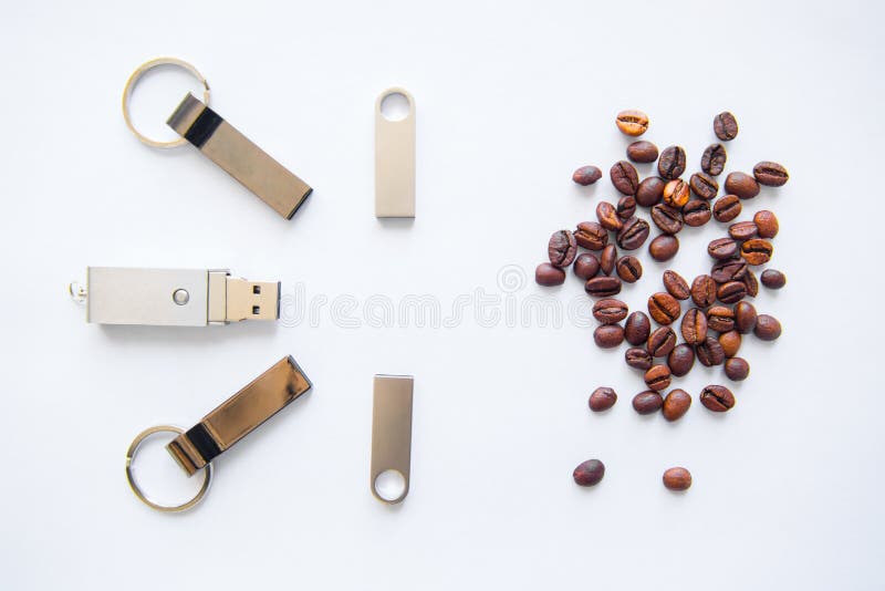 USB Stick and Coffee Beans on White Background Stock Photo - Image of ...