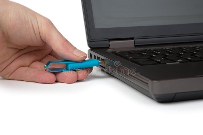 USB Stick Inserted into a Notebook Stock Photo - Image of information ...