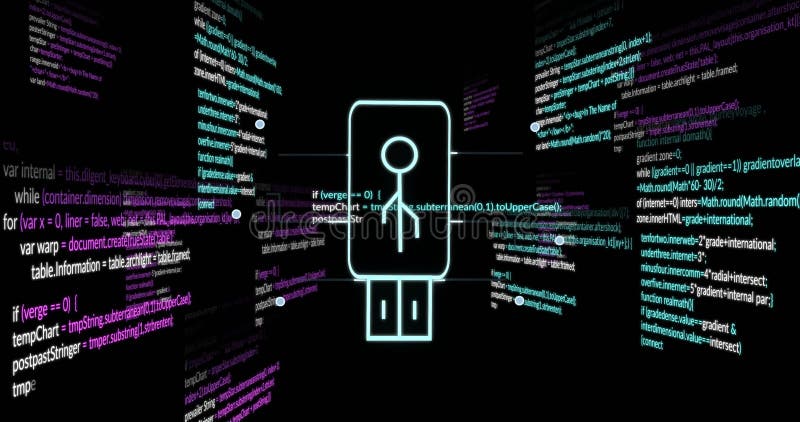 USB Stick with Keyhole Icon Showing Programming Code Animation Stock ...