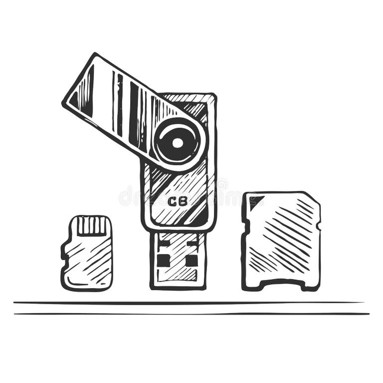 USB Stick and Memory Card Hand Drawn Sketch Stock Vector - Illustration ...