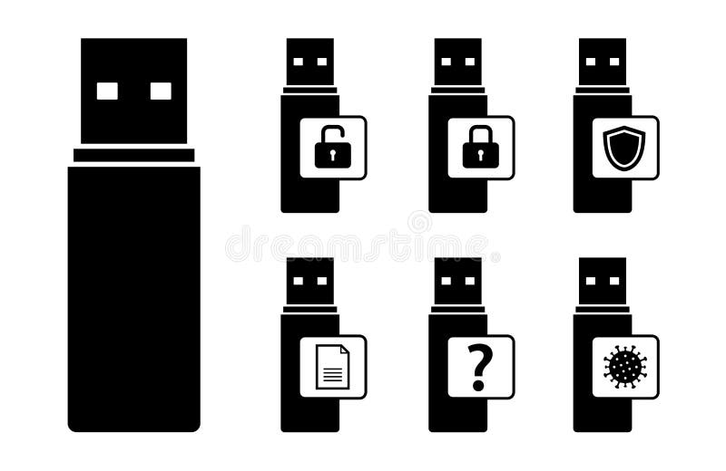 USB Stick Security Icons Vector Symbols Stock Vector - Illustration of ...