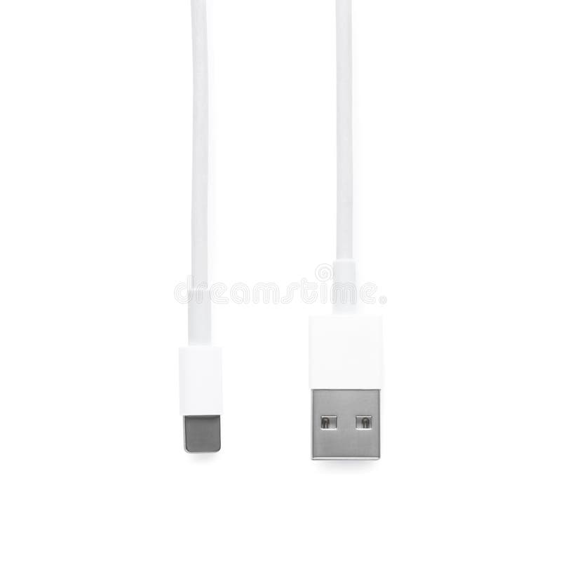 USB To Lightning Cable Isolated on White, Top View. Modern Technology ...