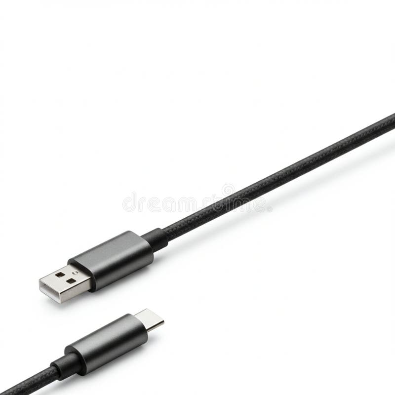 USB To USB-C Cable with a Braided Black Exterior, Featuring Metallic ...