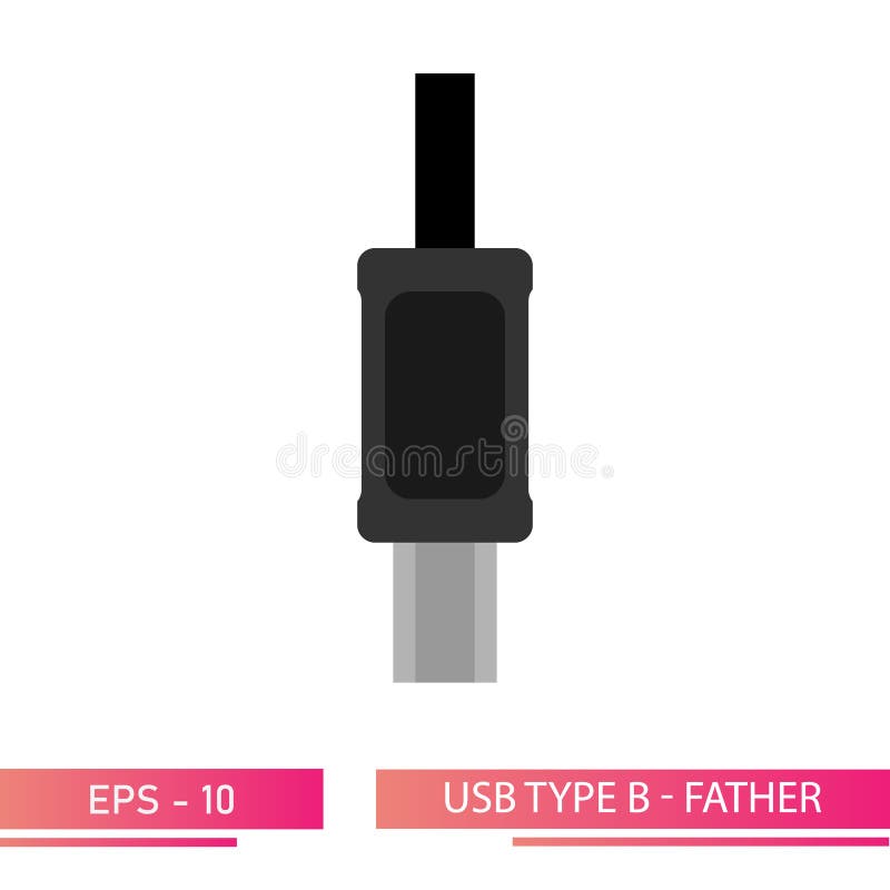 USB Type B, Plug Image. Father. on a White Background. Flat Vector ...