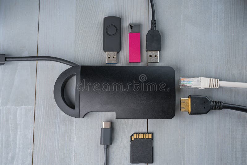 USB Type C Adapter or Hub with Various Accessories Stock Photo - Image ...
