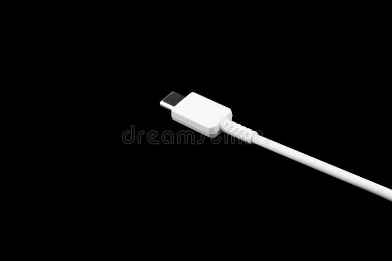 USB Type C Cable Isolated on Black Background. Mobile Phone Charging ...