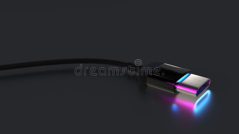 USB Type C Cable Isolated on Dark Grey 3D Computer Generated Image ...