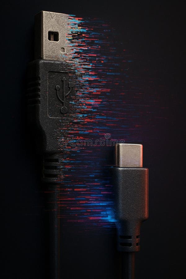 USB and Type-C Cables Disintegrating into Pixels Stock Illustration ...
