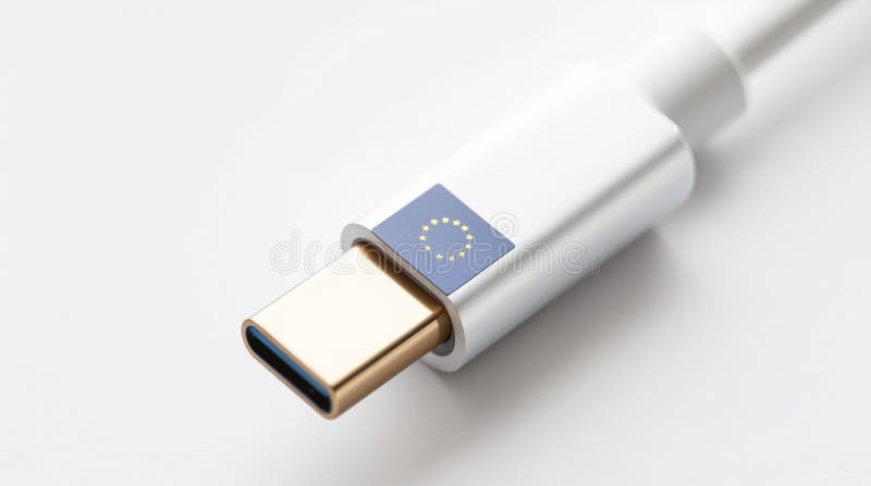 USB Type-C Connector with White Cable and Subtle European Union Flag ...
