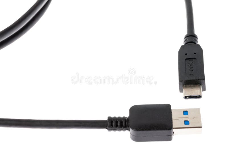 USB Type C Data & Power Cable Isolated on White Background. Close Up ...