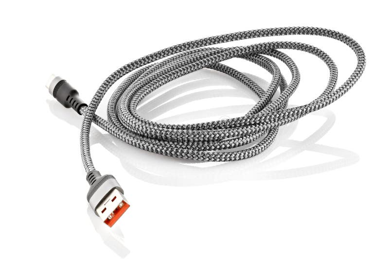 USB Type C Data & Power Cable Isolated on White Background . Close Up ...