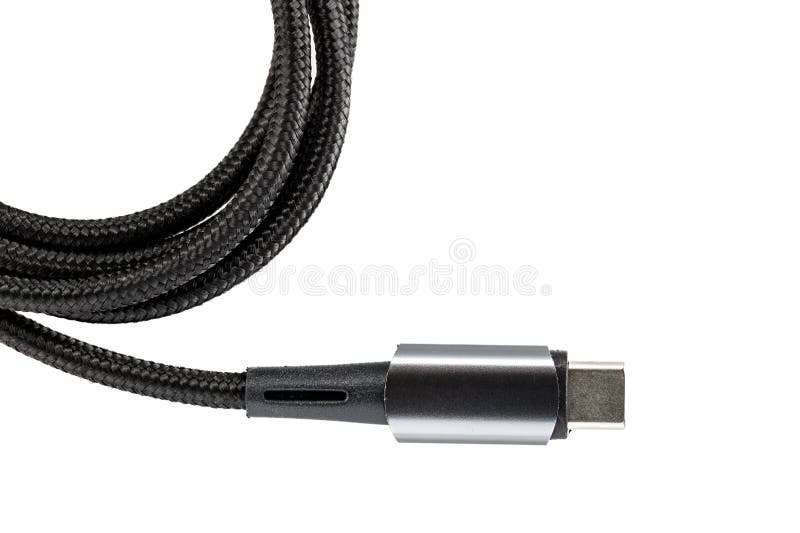 USB Type C Data and Power Cable Isolated on White Background. Close Up ...