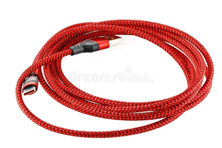 USB Type C Data & Power Cable Isolated on White Background. Full Depth ...