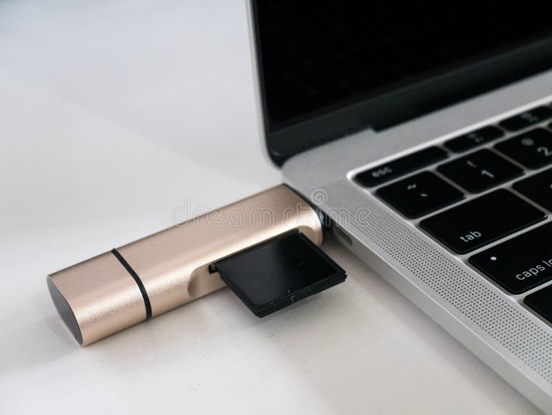 USB Type-C Memory Card Reader Attached To USB-C Port Laptop Stock Photo ...