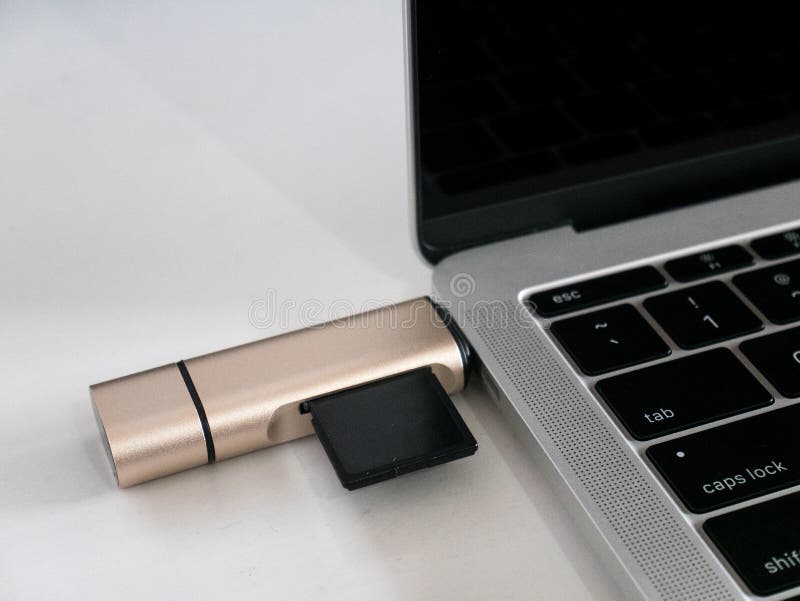 USB Type-C Memory Card Reader Attached To USB-C Port Laptop Stock Photo ...