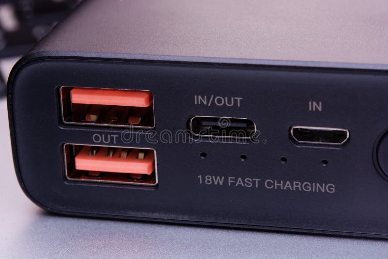 USB, USB Type-C and Micro-USB Port on Power Bank Stock Image - Image of ...