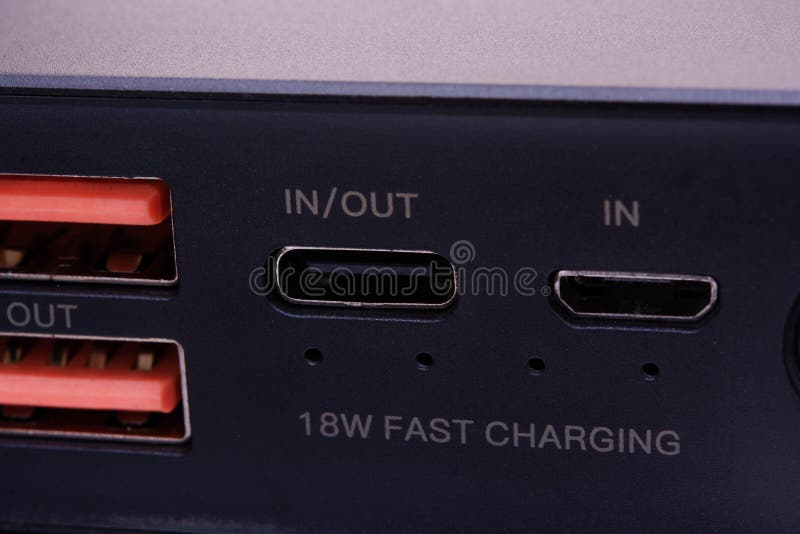 USB, USB Type-C and Micro-USB Port on Power Bank Stock Image - Image of ...
