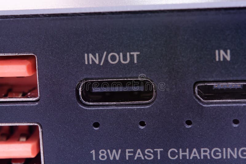 USB, USB Type-C and Micro-USB Port on Power Bank Stock Image - Image of ...