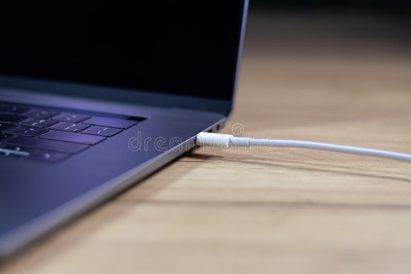 USB Type C Port Cable for Fast Charging Laptop. Close Up Photo Stock ...