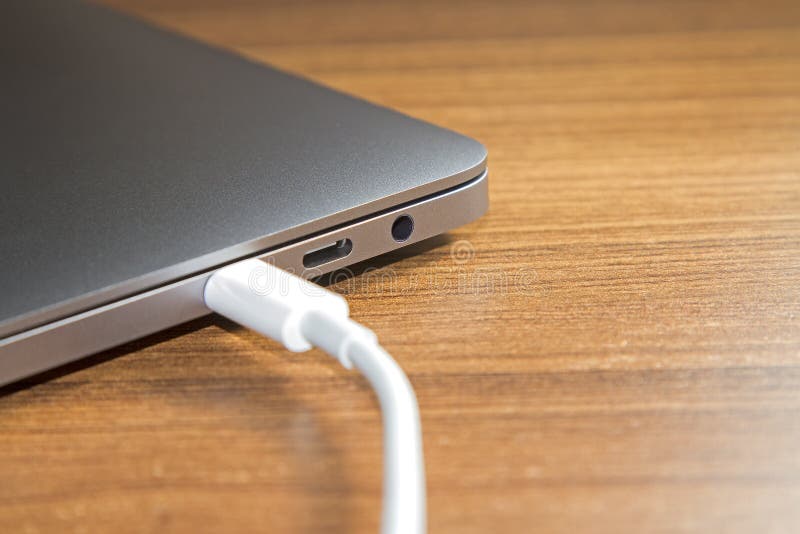 USB Type-C Port and Cable`s White of Laptop Stock Photo - Image of ...
