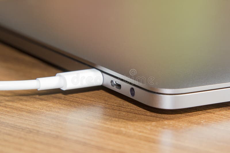 USB Type-C Port on Laptop and Cable`s White Stock Photo - Image of ...