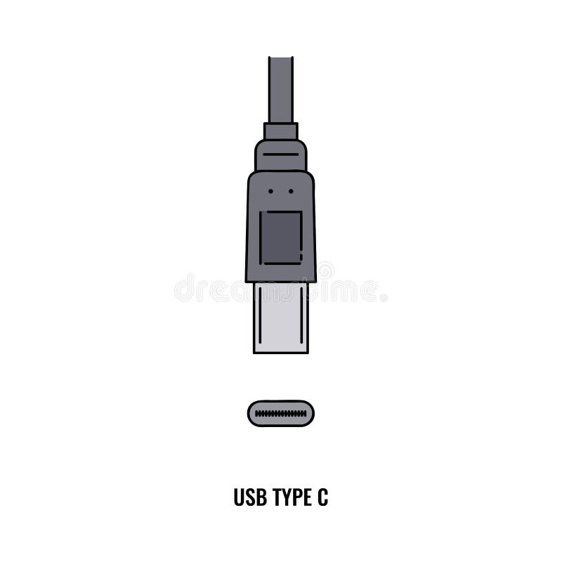 USB Type C Port and Plug Isolated on White Background. Stock Vector ...
